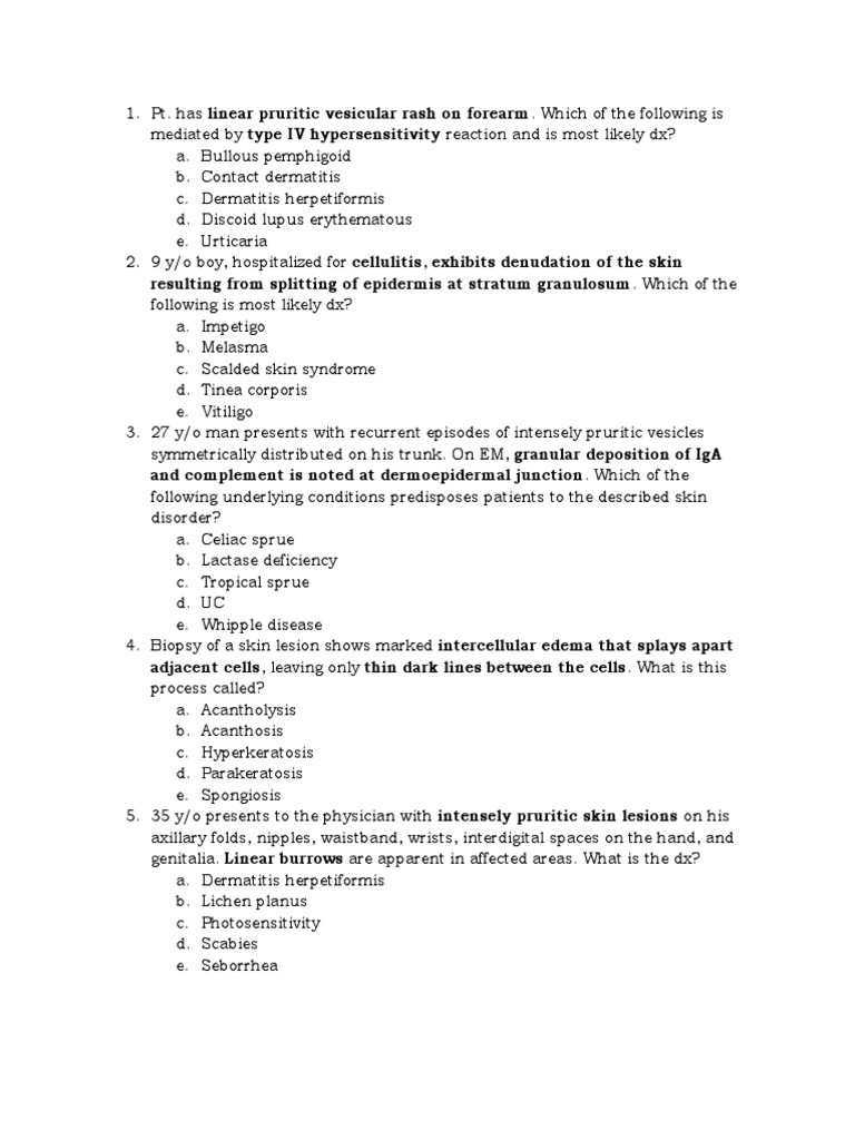Dermatology Questions | PDF | Dermatitis | Epidemiology