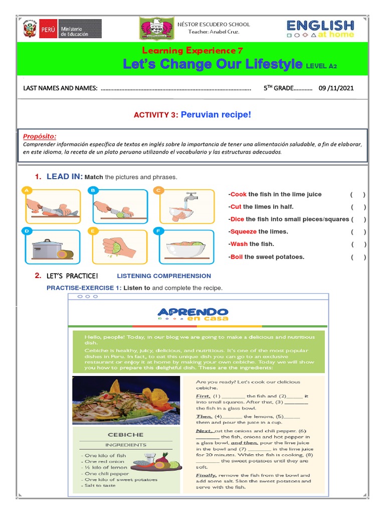 Exp. 8 Activity 3 - 4 Peruvian Recipe | PDF | Lingüística Exp. 8 Activity 3 - 4 Peruvian Recipe | PDF | Lingüística