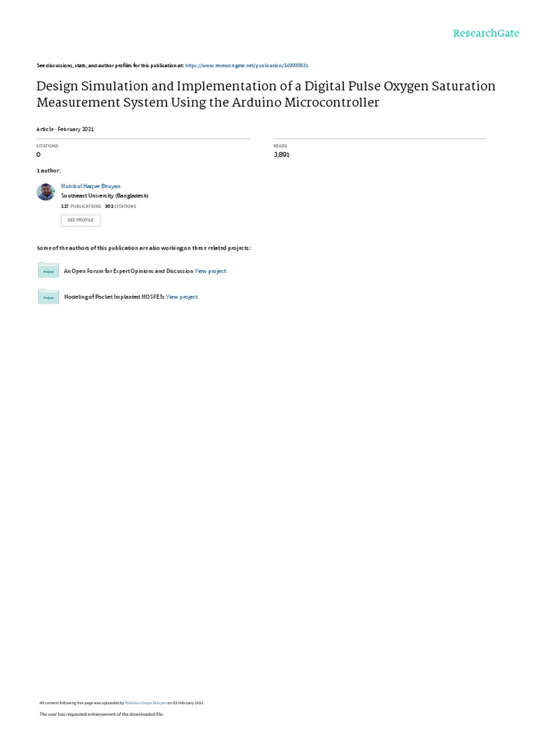 Design Simulation and Implementation of A Digital Pulse Oxygen Saturation Measurement System ...