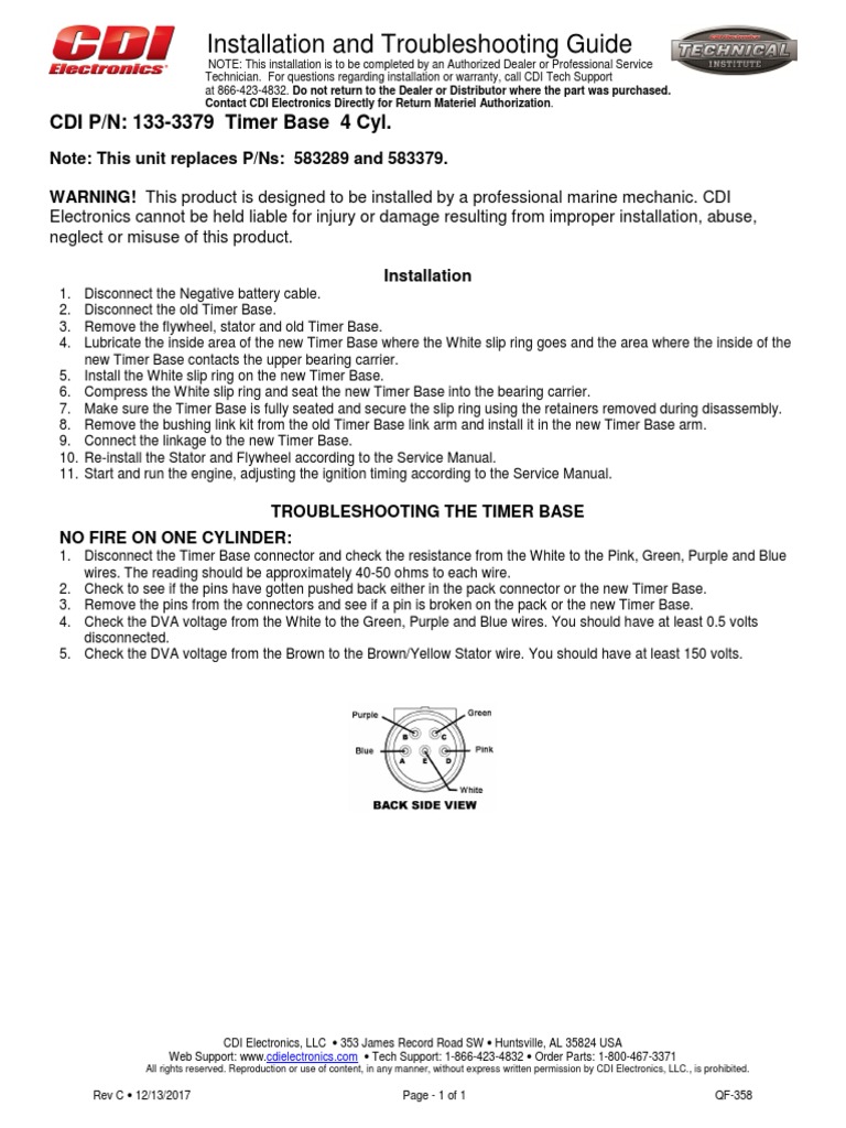 Installation and Troubleshooting Guide: CDI P/N: 133-3379 Timer Base 4 ...