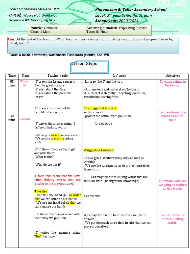 Lesson Plan Purpose | Download Free PDF | Sentence (Linguistics) | Clause