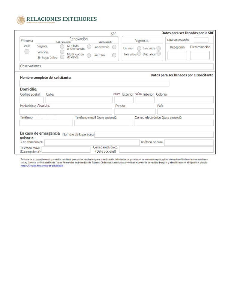 Solicitud de Datos Complementarios SRE | PDF
