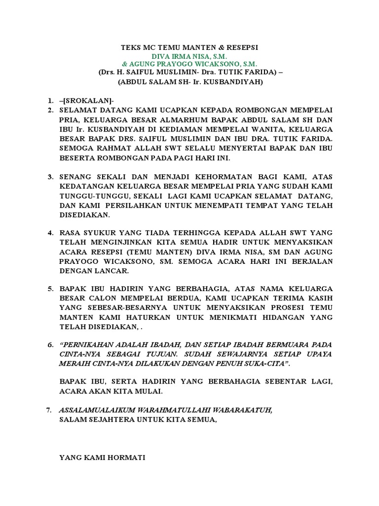 Draf Teks MC Temu Manten | PDF