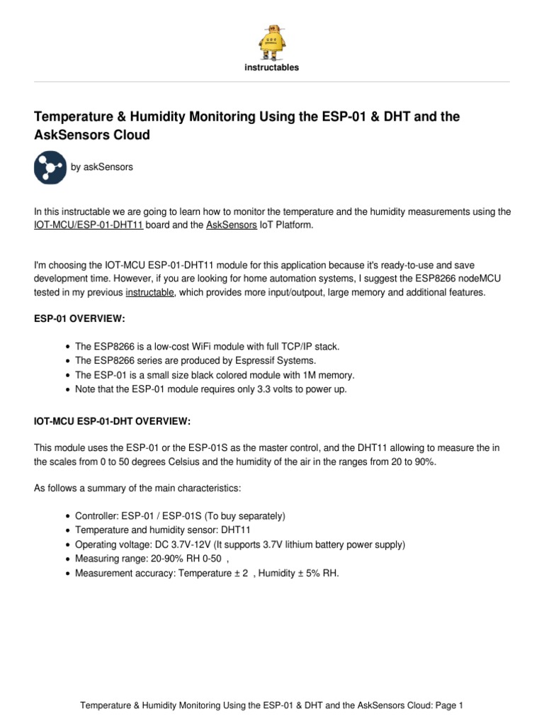 Iot Mcu Monitoring Using The Asksensors Iot Platfo Pdf Arduino Power Supply