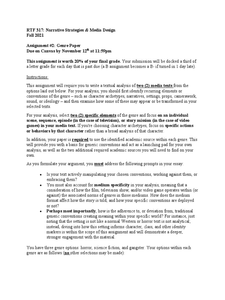 Genre Analysis Assignment Guidelines | PDF | Essays | Thesis