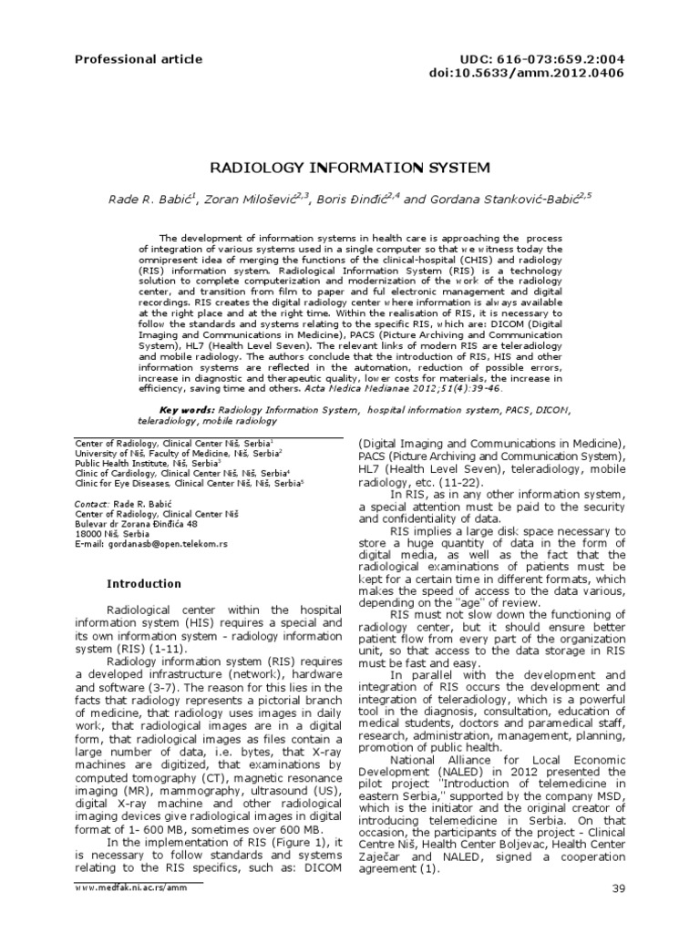Radiology Information System | PDF | Medical Imaging | Radiology