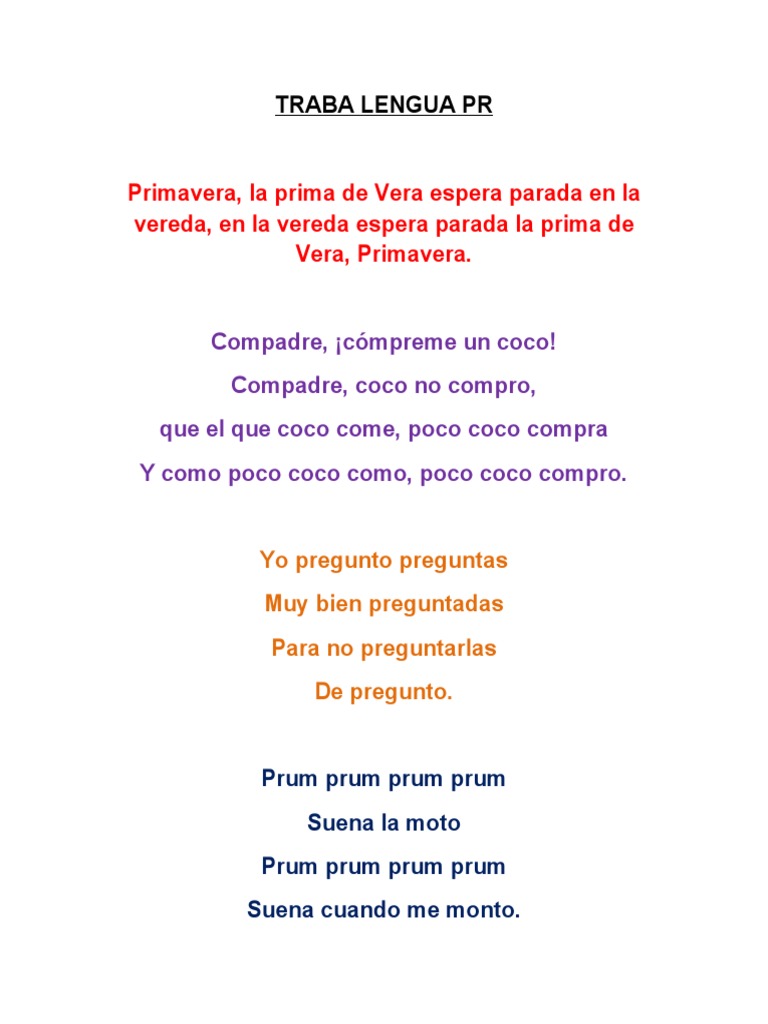 Trabalenguas de Primavera para Niños | PDF
