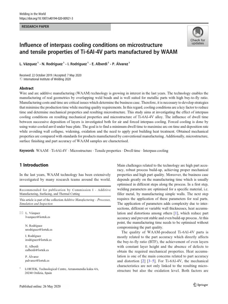 Influence of Interpass Cooling Conditions On Microstructure WAAM TiAl ...