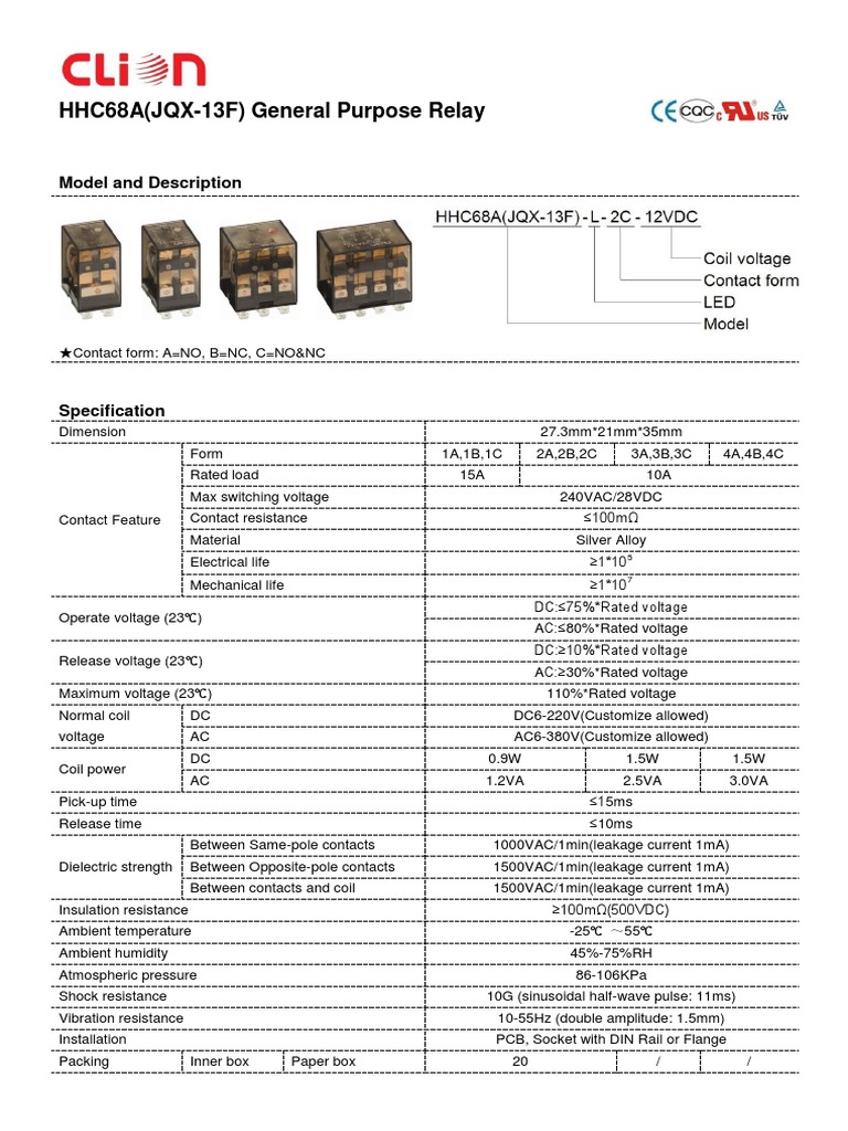 General Purpose Relay Specs | PDF | Alternating Current | Electrical ...