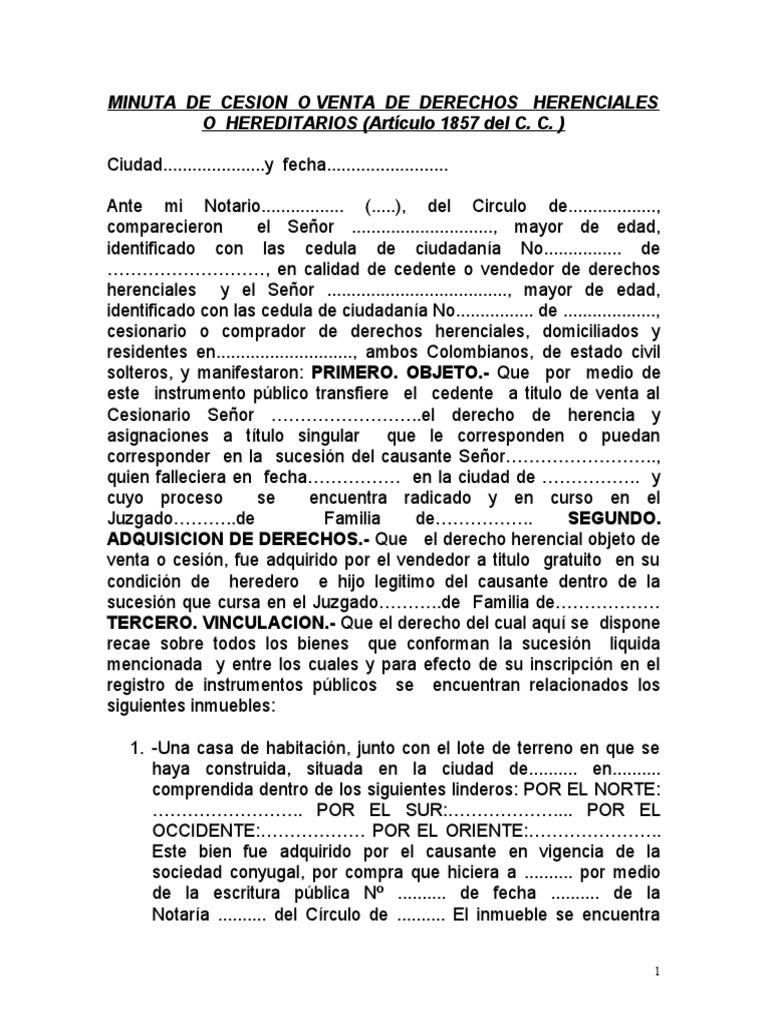 Minuta de Cesion de Derechos Herenciales | PDF | Herencia | Justicia
