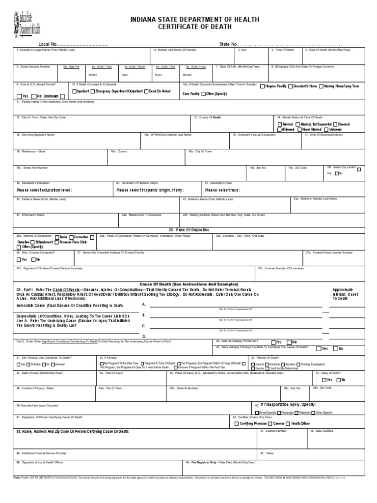 Death Certificate Template 28 | PDF | Hospital | Death