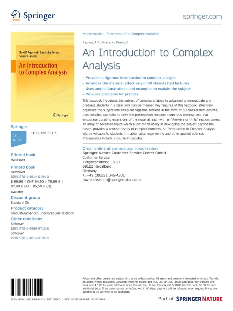 Introduction to Complex Analysis Textbook | PDF | Textbook