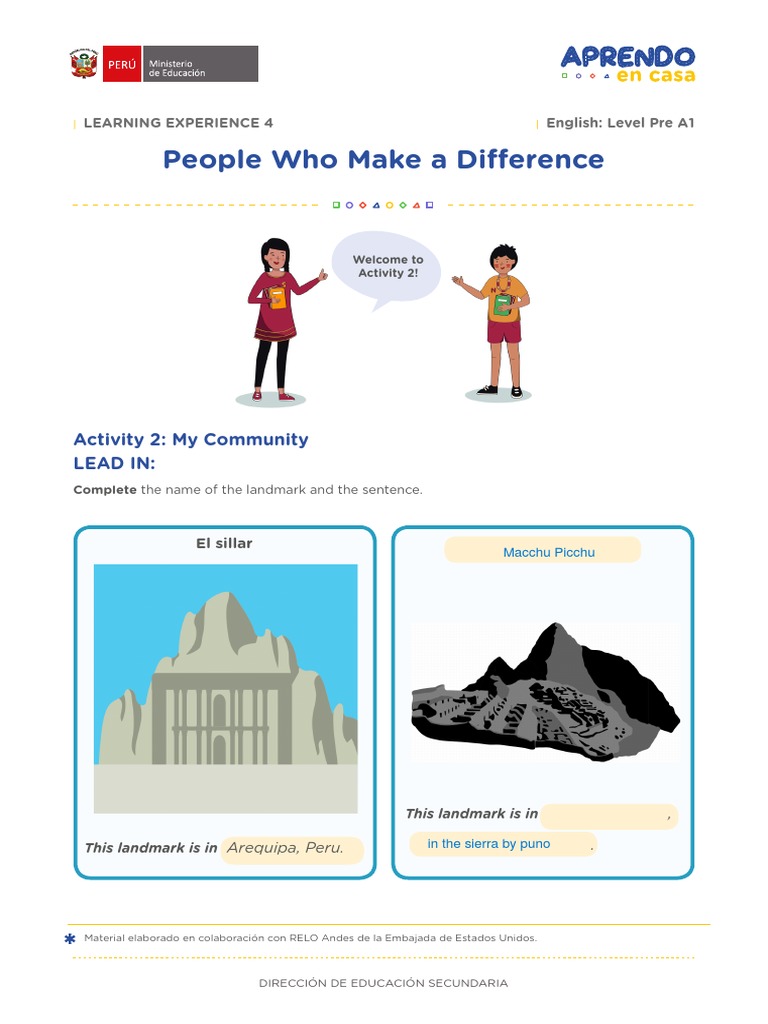 Actividad de Inglés Pre A1: Comunidad y Tradiciones | PDF