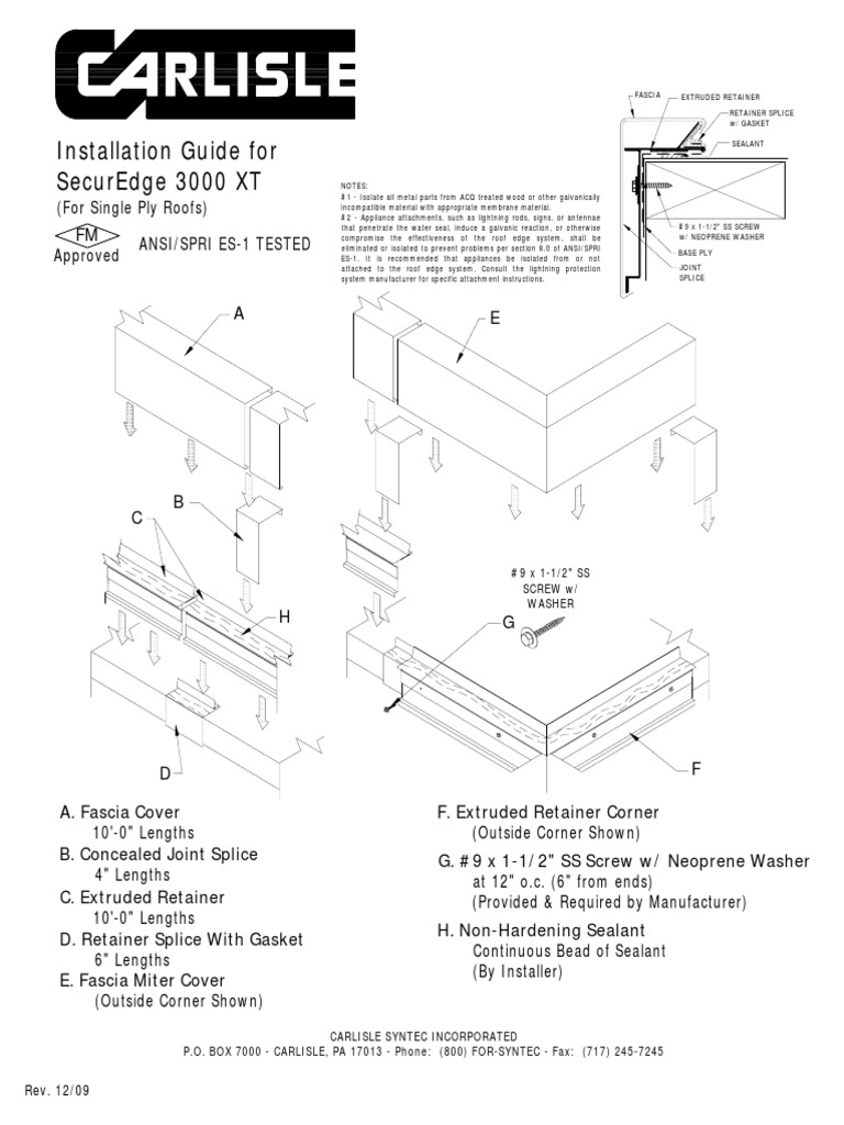 Installation Guide For Securedge 3000 XT: #9 X 1-1/2" Ss Screw W ...