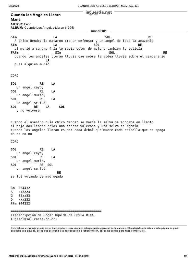 CUANDO LOS ANGELES LLORAN, Maná - Acordes | PDF