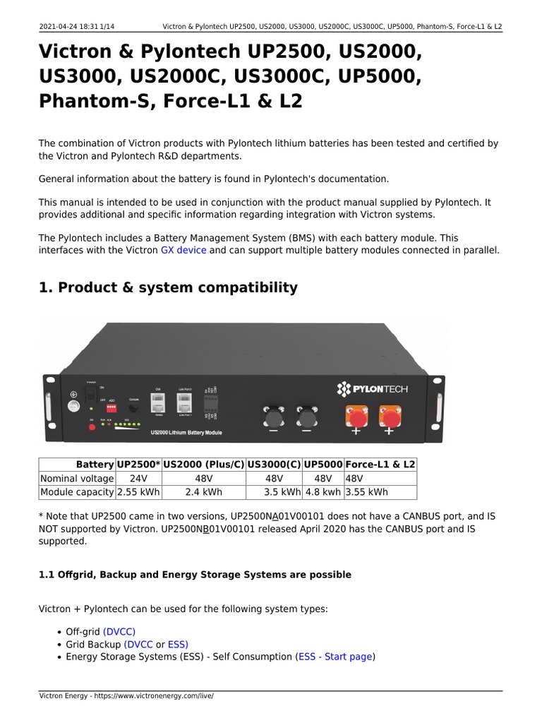 Victron Pylontech Up2500 Us2000 Us3000 Us2000c Us3000c Up5000 Phantom-S ...