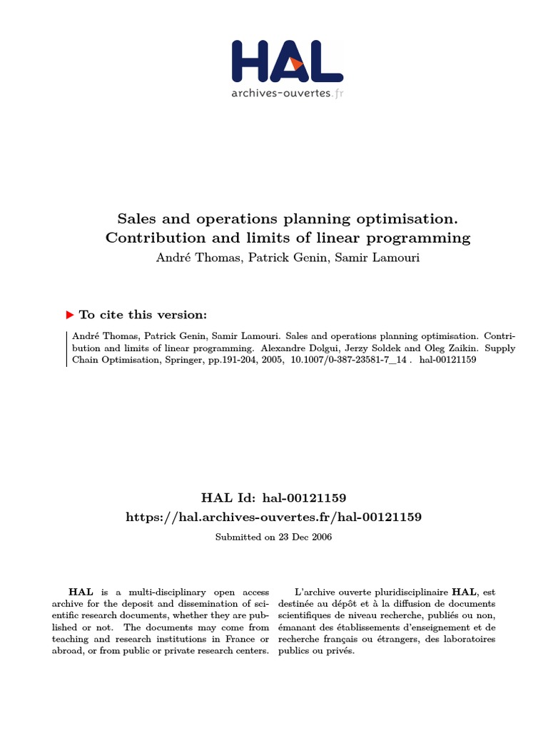 Sales and Operations Planning Optimisation | PDF | Mathematical Optimization | Supply Chain
