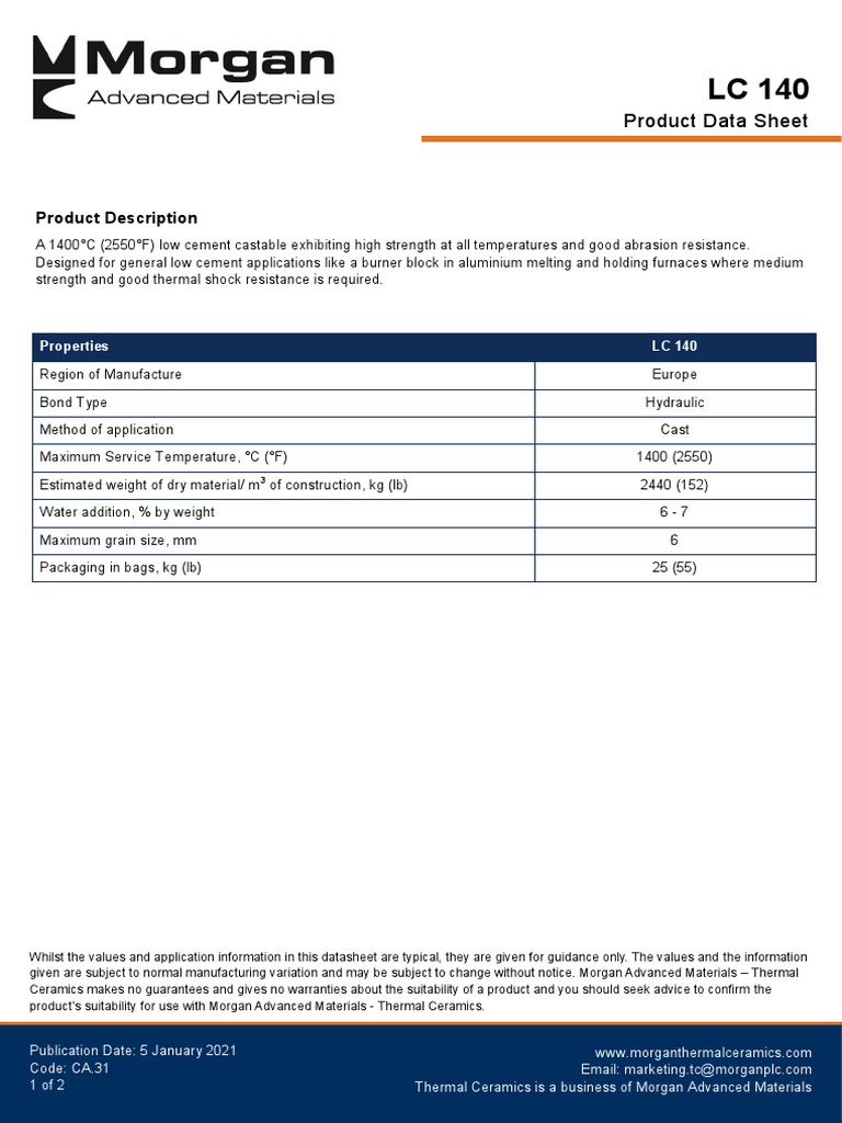 lc140 Eng | Download Free PDF | Refractory | Applied And ...