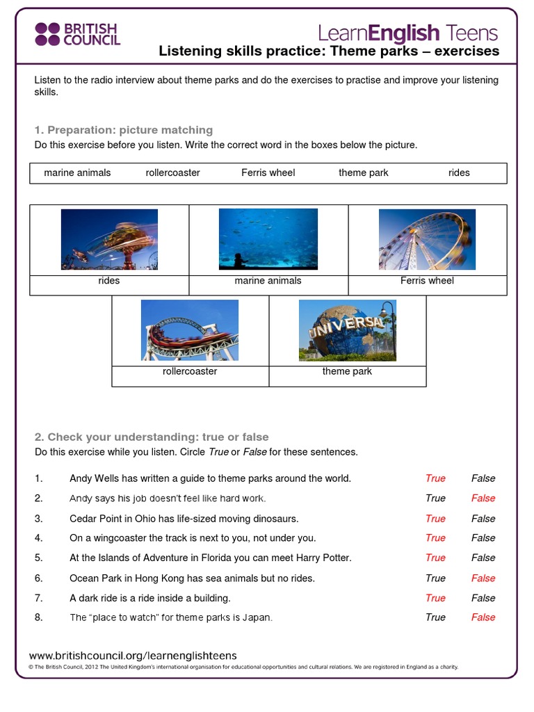 Theme Park Listening Skills Practice: Exercises to Improve ...