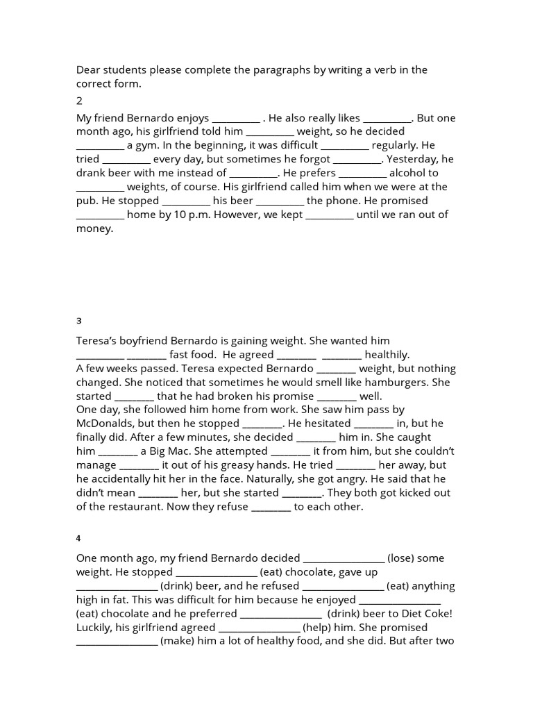 Helping students complete paragraphs with correct verb forms | PDF