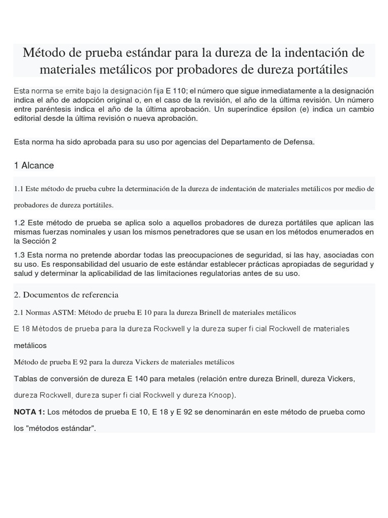 Astm E110 Traducido | PDF | Dureza | Fuerza