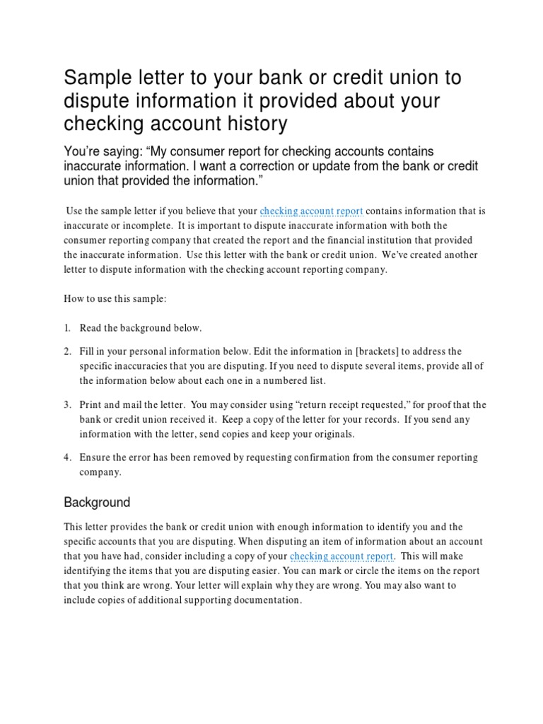 Dispute Letter for Bank Account Errors | PDF | Identity Theft ...