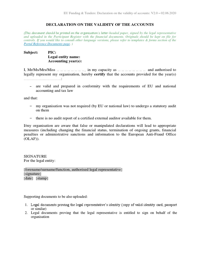 Declaration On The Validity of The Accounts: Portal Reference Documents ...