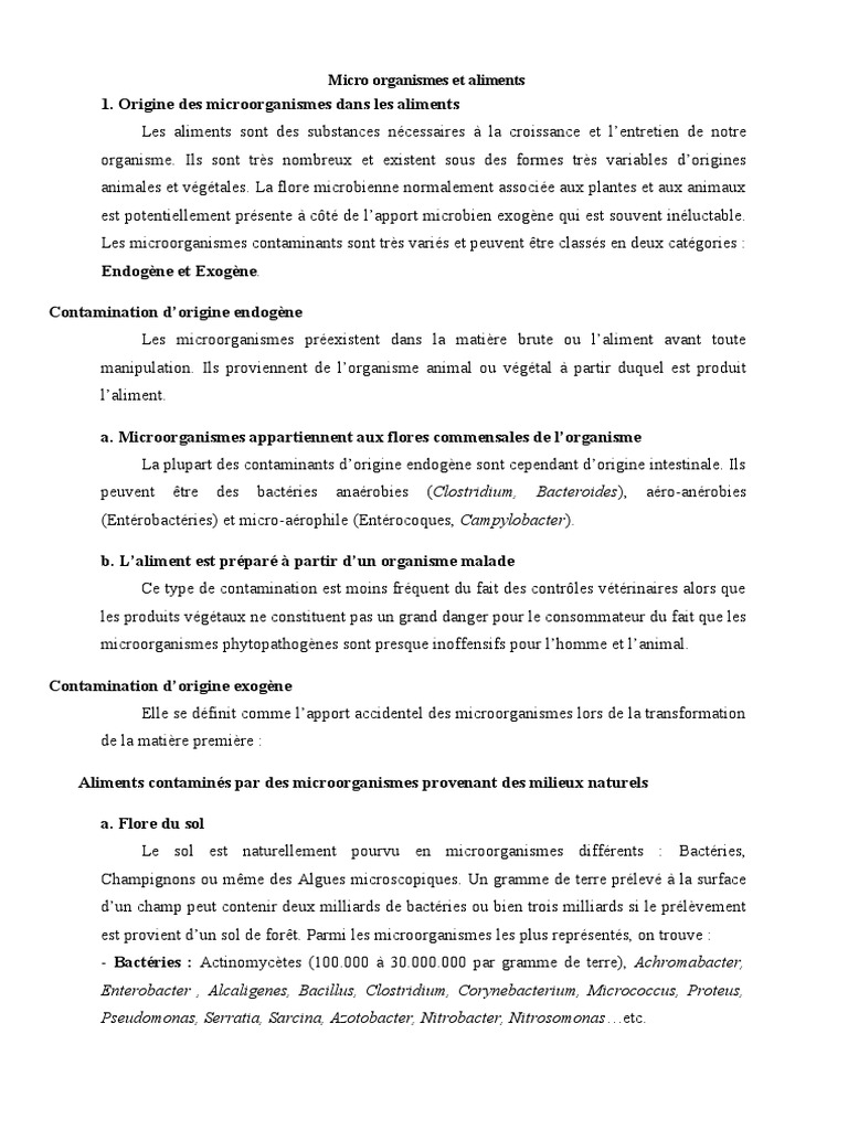 Contamination Microbienne des Aliments | PDF | Micro-organisme | Bactérie