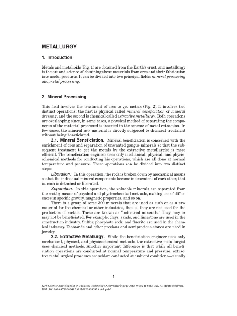 Metallurgy: Dressing, and The Second Is Chemical Called Extractive ...