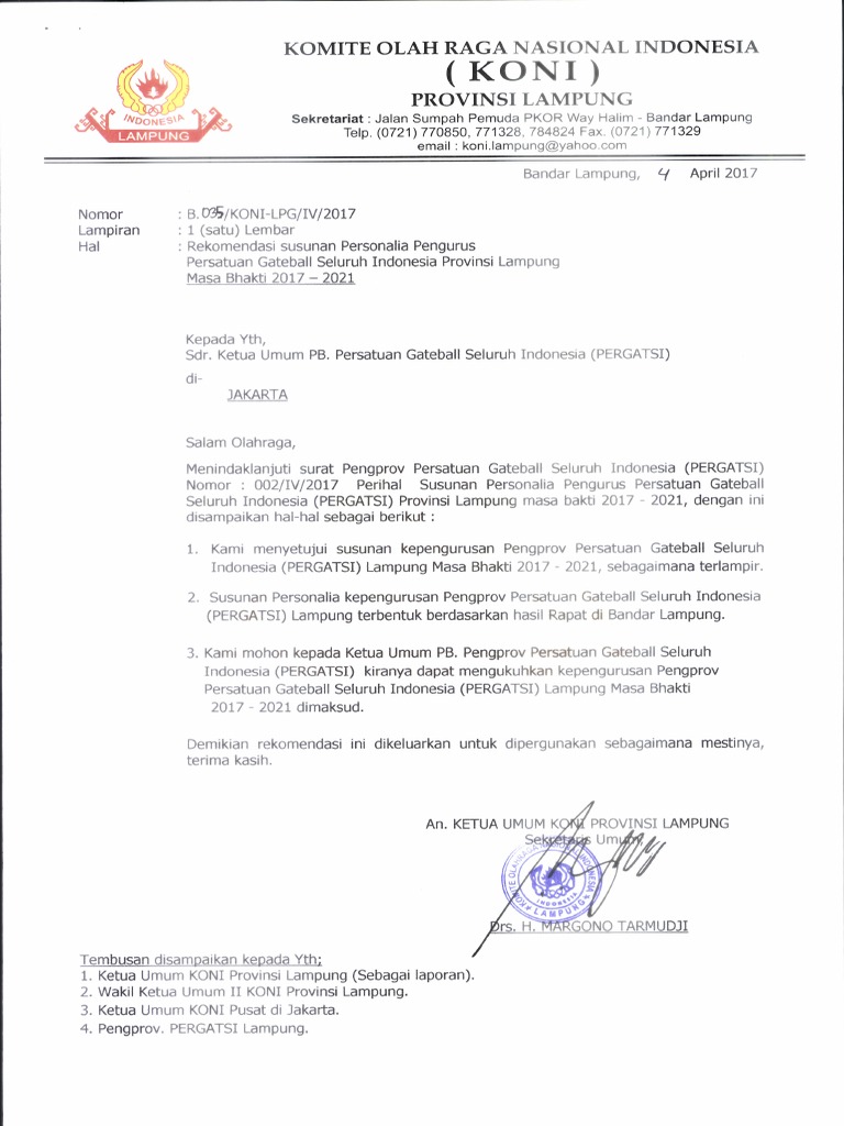 Surat Rekomendasi KONI | PDF