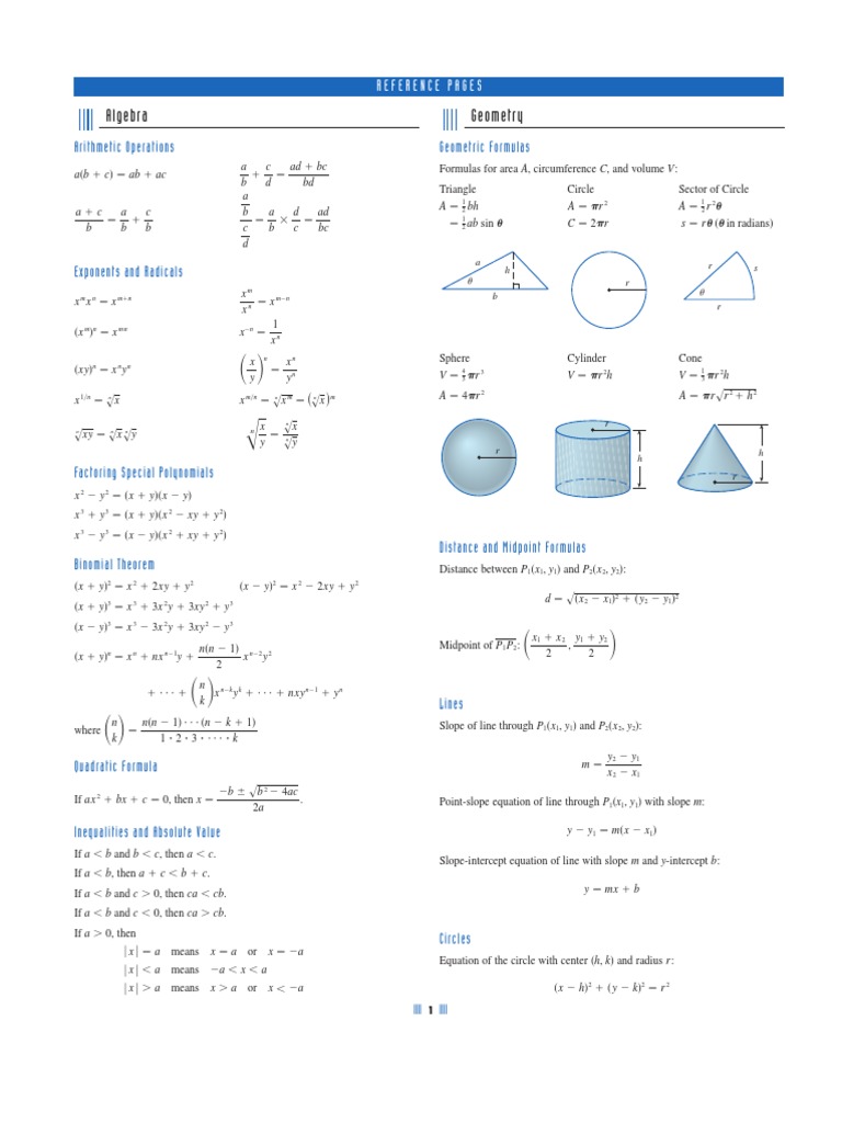 Algebra Geometry: Arithmetic Operations Geometric Formulas | PDF ...