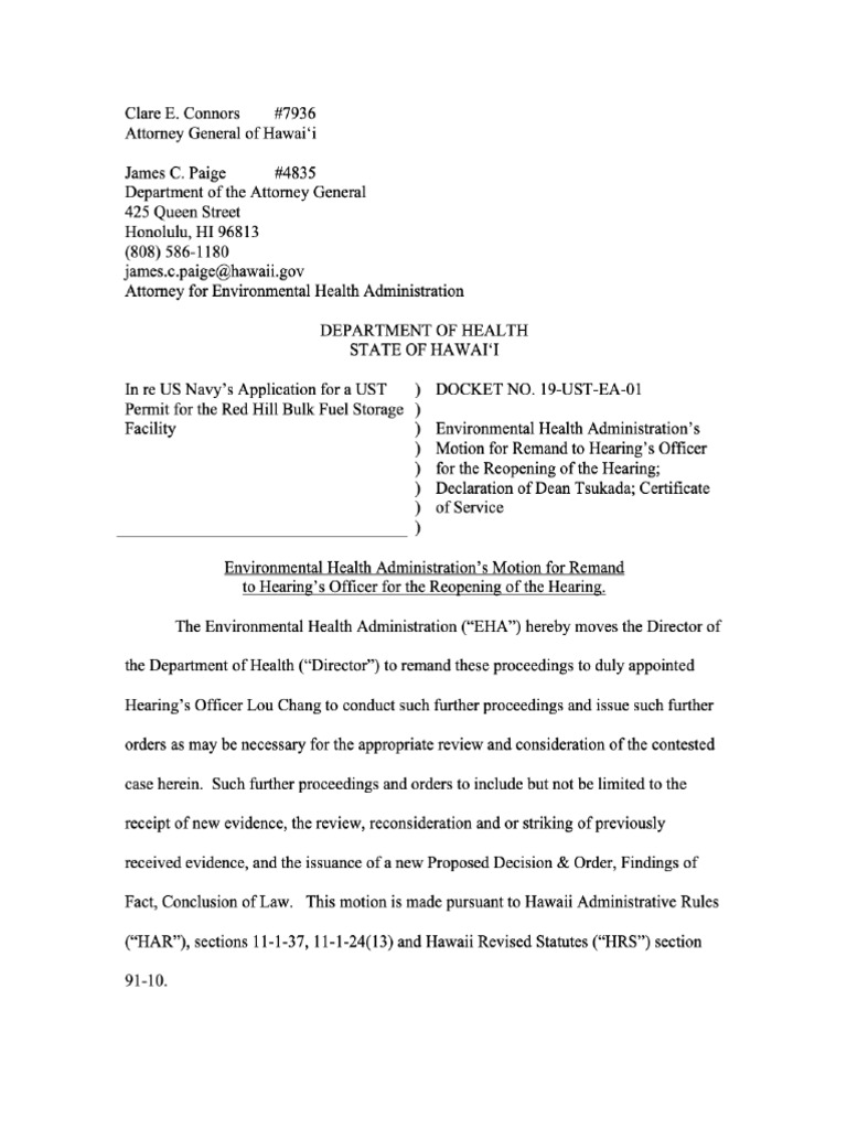 EHA's Motion For Remand JCP Revisions - Docx - EHA-s-Motion-For-Remand | PDF