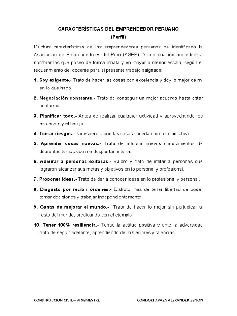 Características Del Emprendedor Peruano | PDF Características Del Emprendedor Peruano | PDF