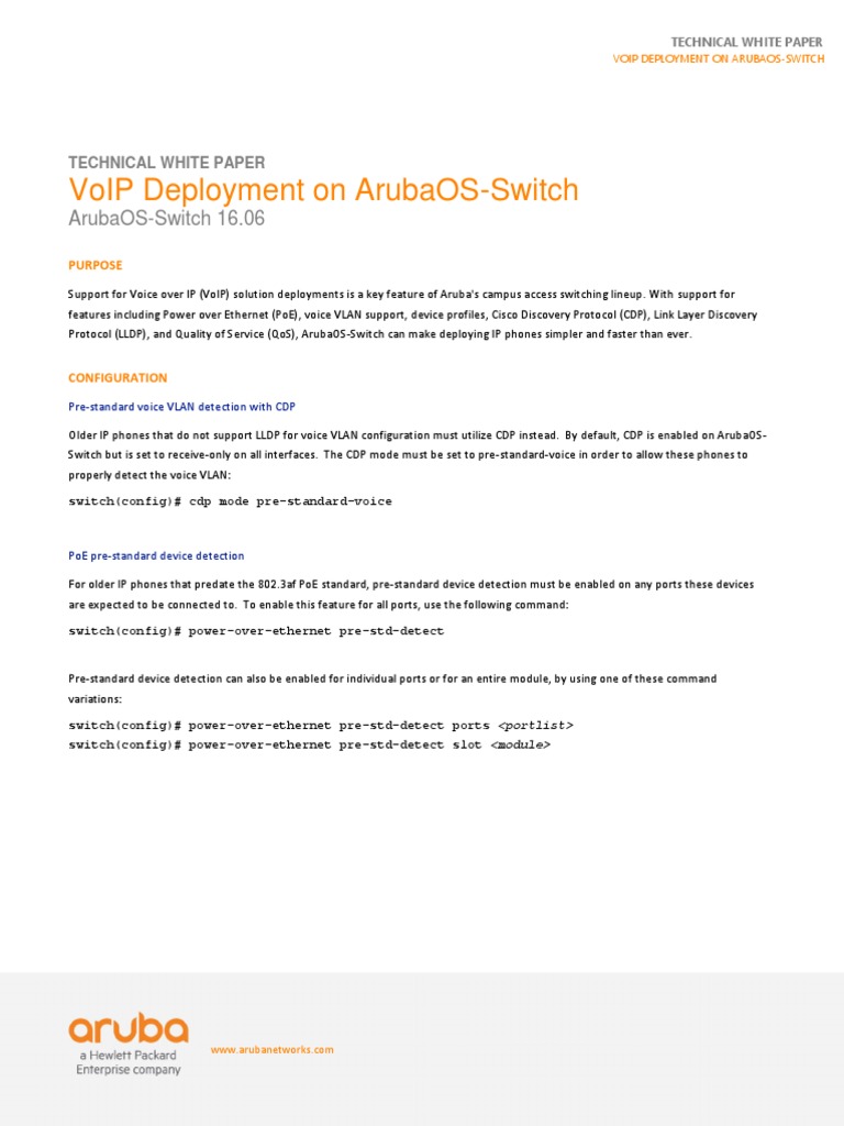 VoIP Deployment On ArubaOS-Switch | PDF | Network Switch | Ip Address