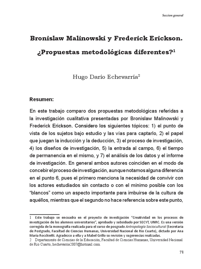 Bronislaw Malinowski y Frederick Erickson. | PDF | Etnografía ...