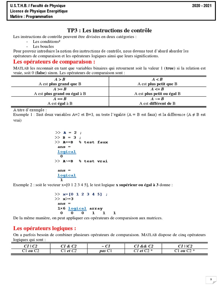 TP3: Les Instructions de Contrôle | PDF | Structure de contrôle | Informatique