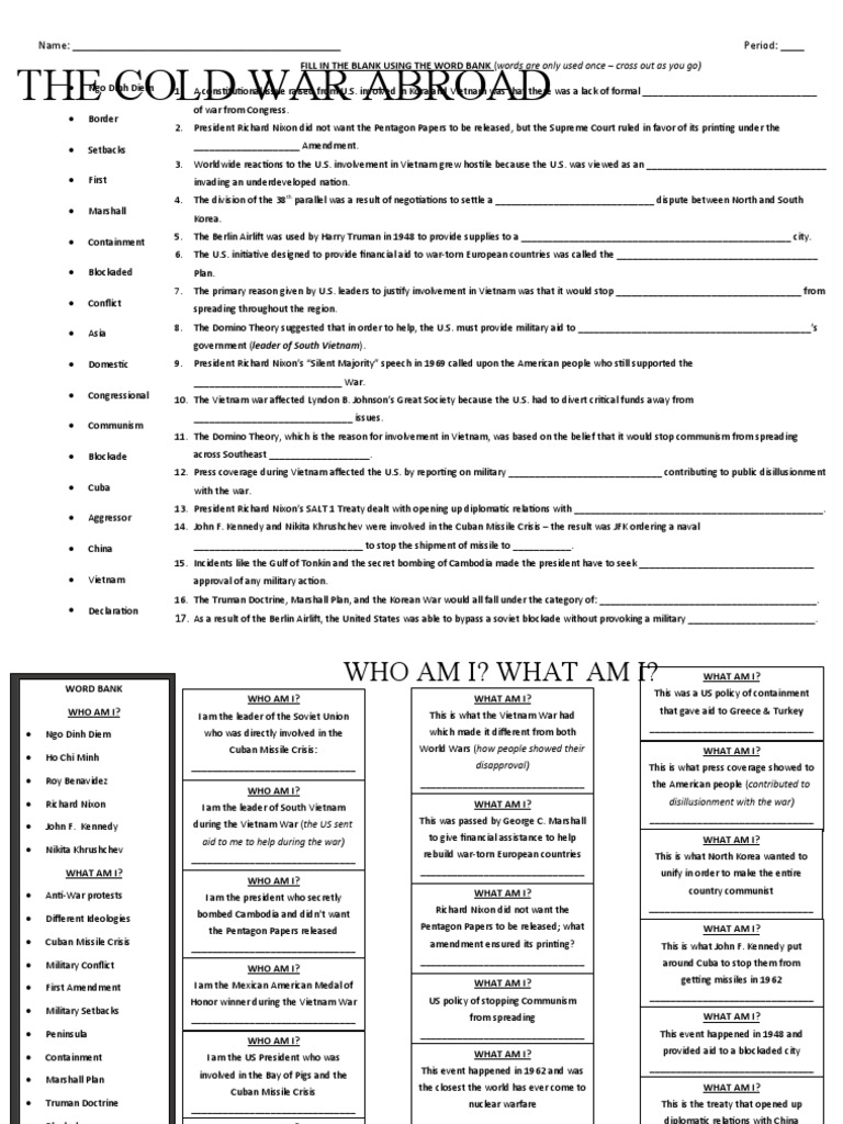 Unit 8 Cold War Study Guide | PDF | Containment | Vietnam War