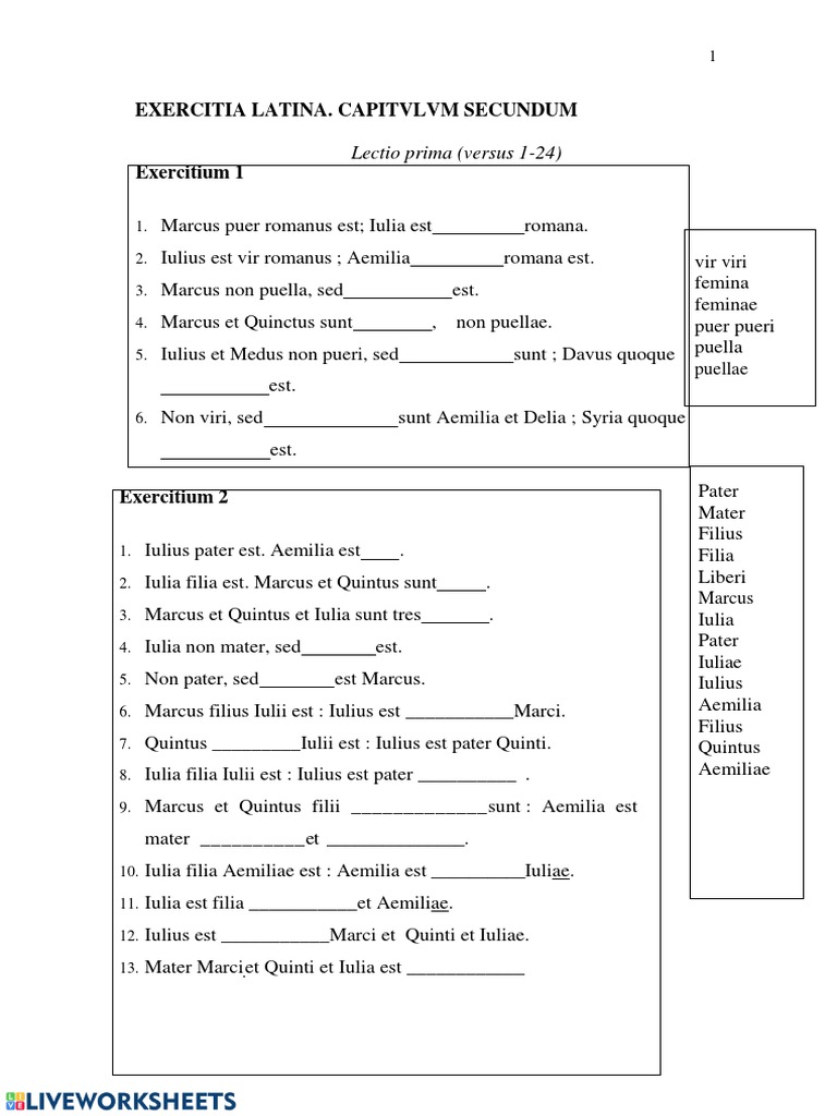 Exercitia Latina. Capitvlvm Secundum: Lectio Prima (Versus 1-24) | PDF