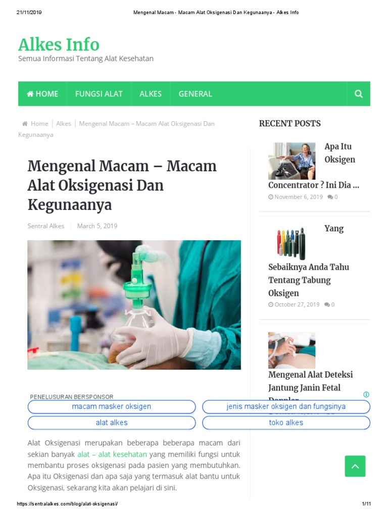 Mengenal Macam - Macam Alat Oksigenasi Dan Kegunaanya - Alkes Info | PDF