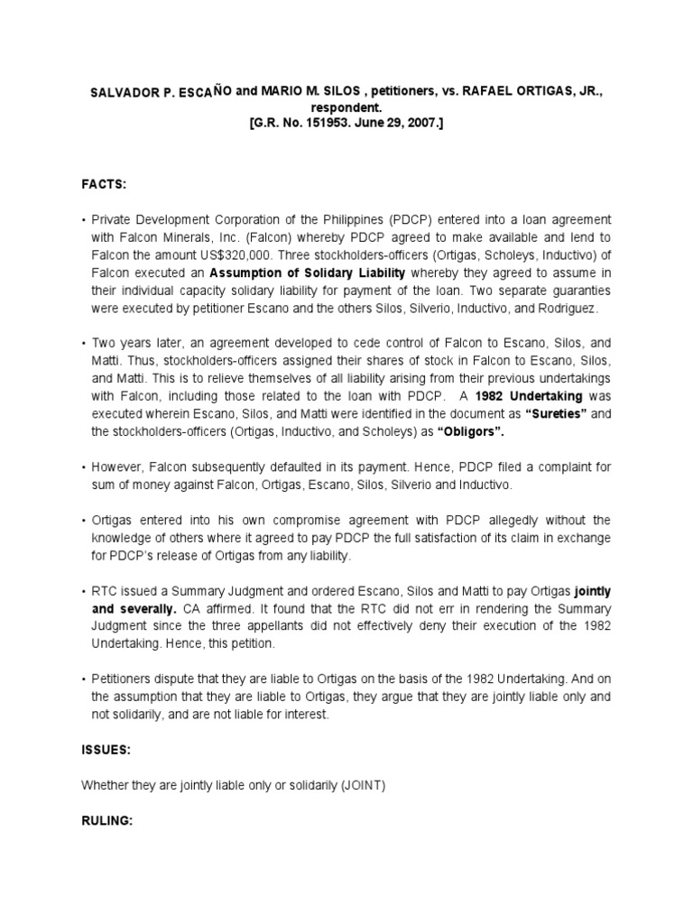 Salvador P. Escaño and Mario M. Silos, Petitioners, vs. Rafael Ortigas ...