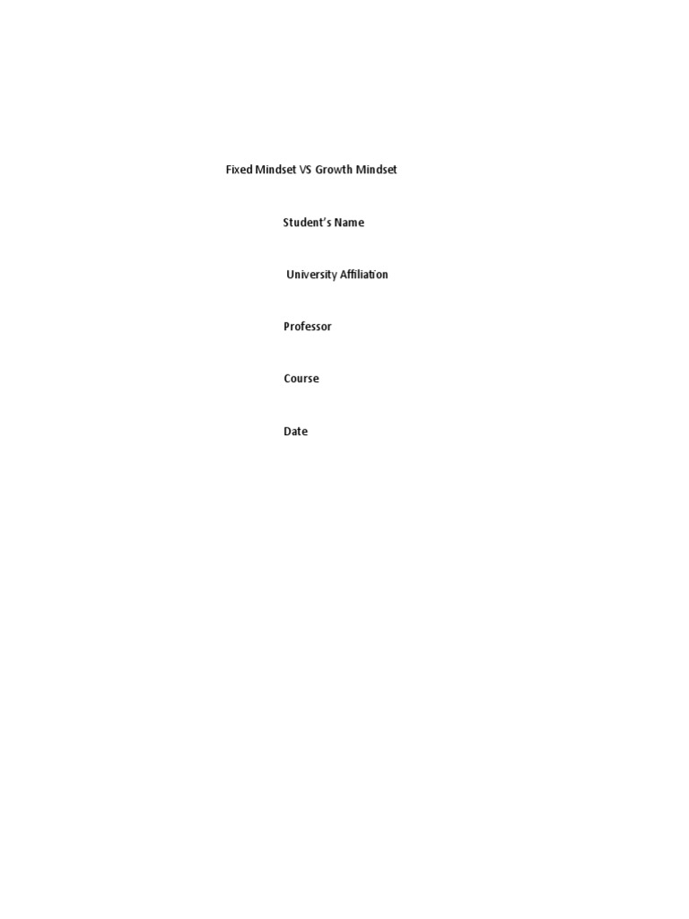 Fixed Mindset Vs Growth Mindset Pdf