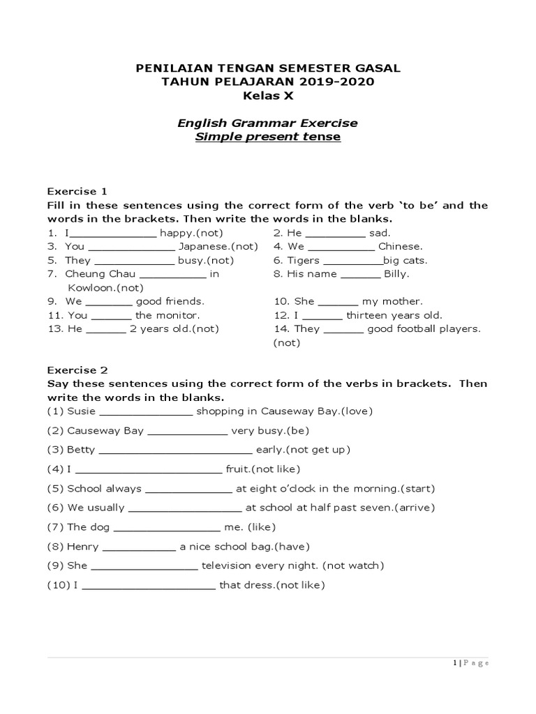 Latihan Soal Simple Present Tense 1 SMK | PDF | Grammar | Linguistics