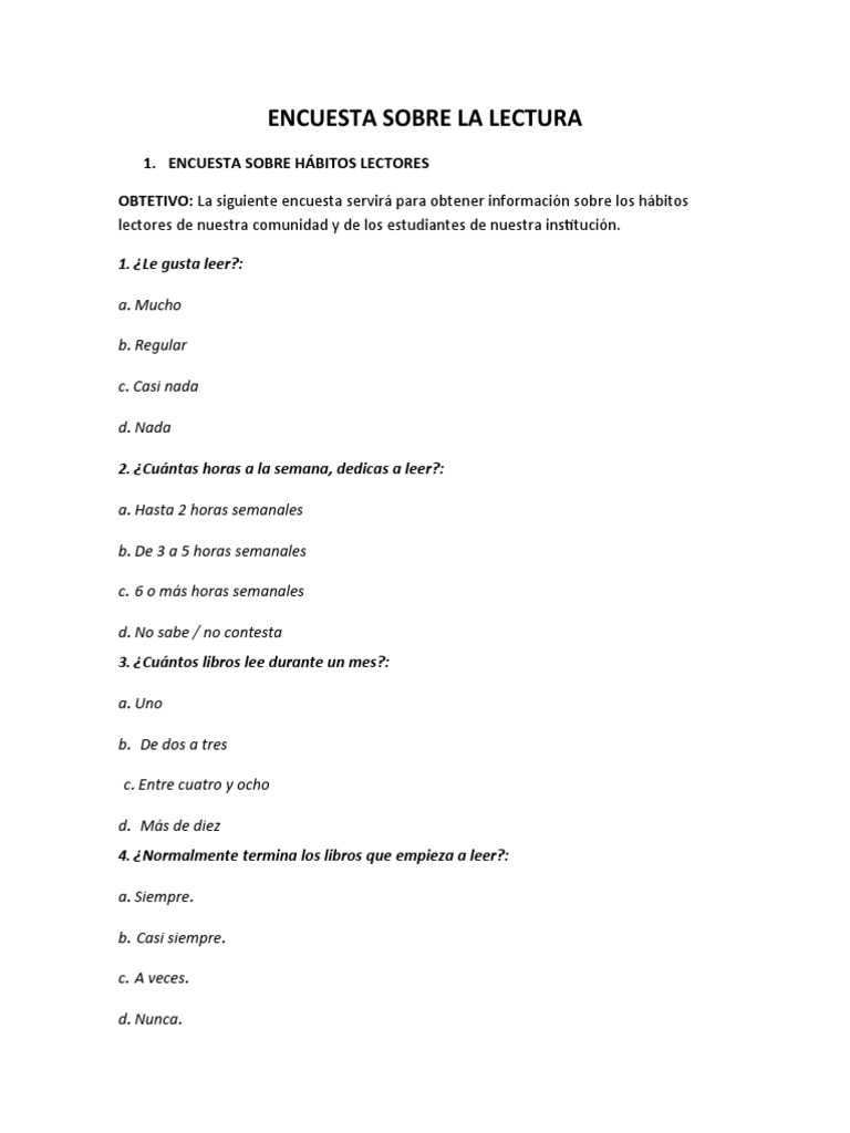 Encuesta sobre Hábitos de Lectura | PDF