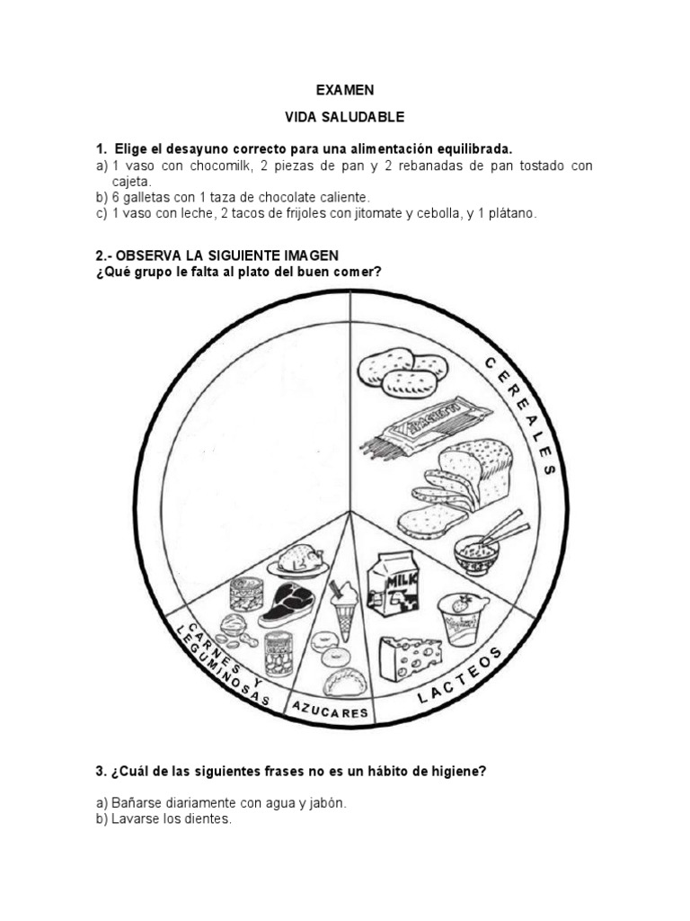 Examen de Vida Saludable para Primaria | PDF | Cocina, comidas y vino ...