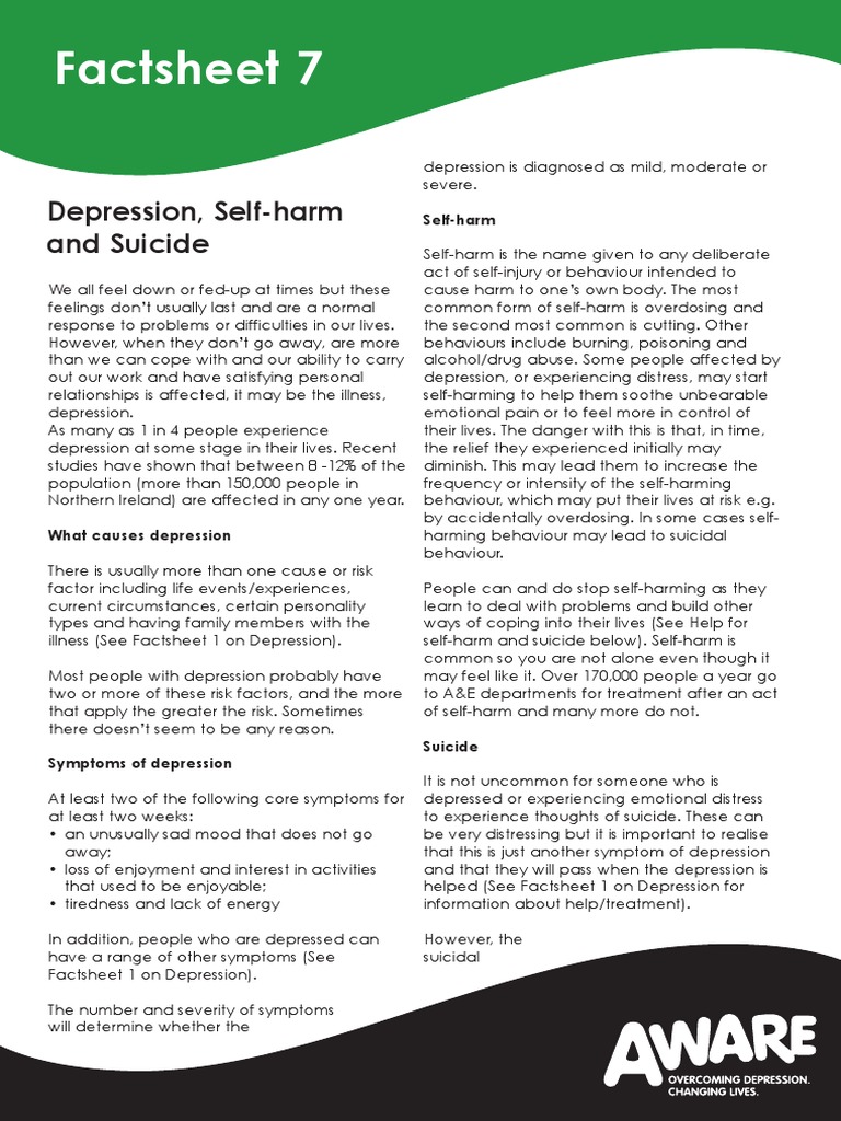 Factsheet 7: Depression, Self-Harm and Suicide | PDF | Self Harm ...
