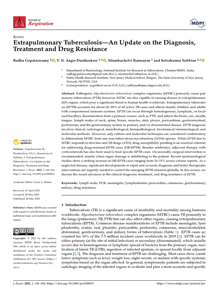 Extrapulmonary Tuberculosis-An Update On The Diagnosis, Treatment and ...