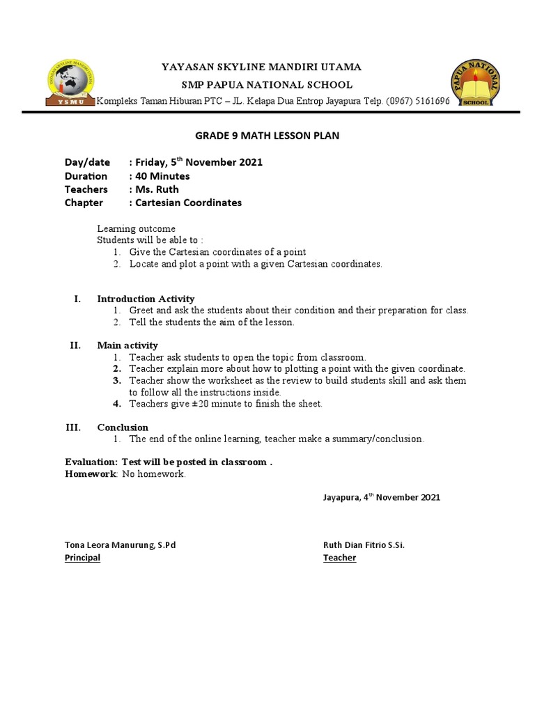 Grade 9 Math Lesson Plan Day/date: Friday, 5 November 2021 Duration: 40 ...