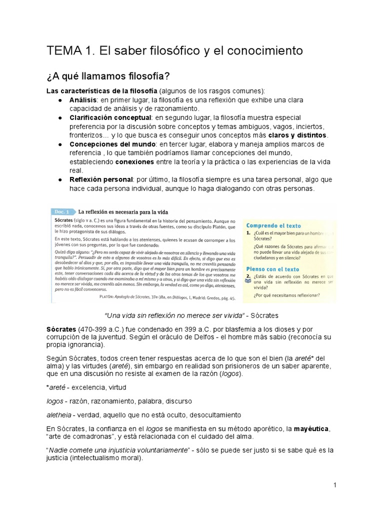 TEMA 1. El Saber Filosófico | PDF | Conocimiento | Sócrates