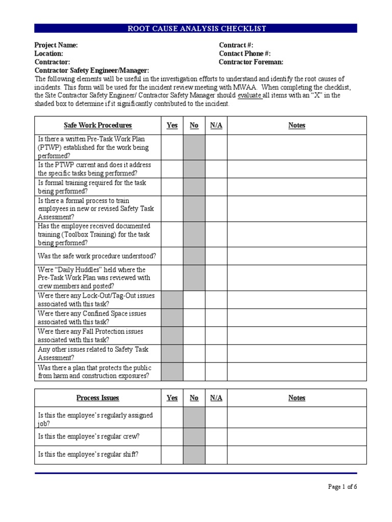 Safety Manual-Appendix J-Root Cause Analysis Checklist | PDF | Personal ...