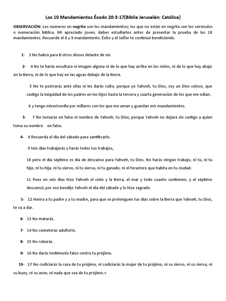Los 10 Mandamientos Bíblicos | PDF